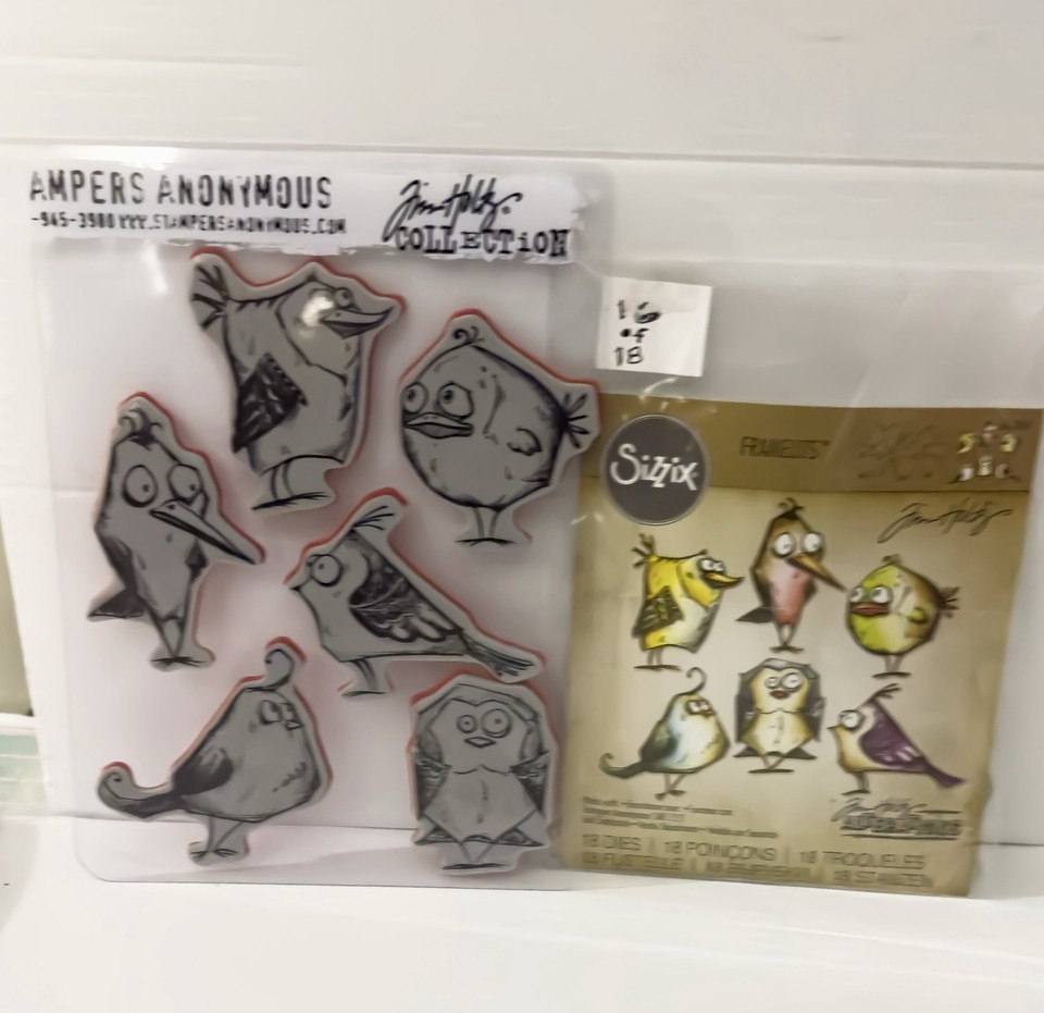 Tim Holtz Sizzix Bird Crazy Stamp Set And Framelits Cutting Dies *Read ...