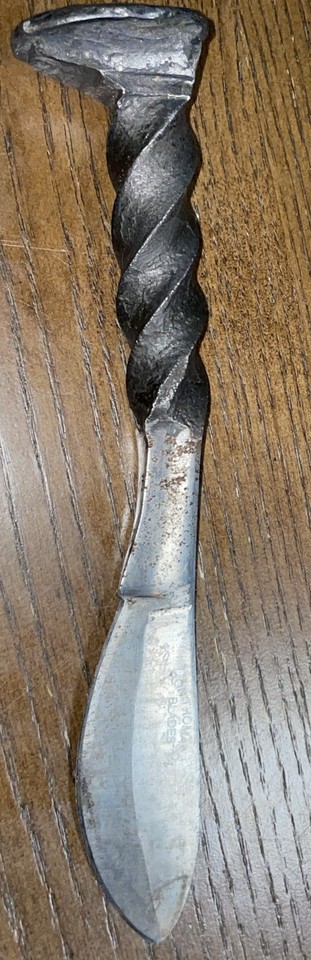 Handmade railroad spike knife with spike head markings. Maker Ron ...