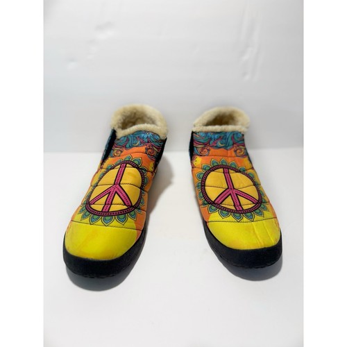 Yes We Vibe Colorful Comfy Sherpa Lined Slip On Peace Sign Shoes US 11 ...