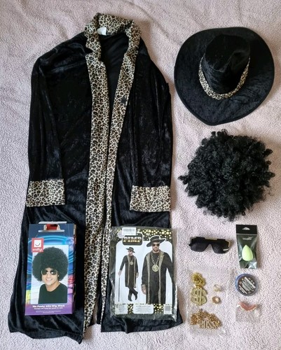 Pimp Fancy Dress - Jacket, Hat, Wig, Sunglasses, Jewellery, Gold Tooth ...