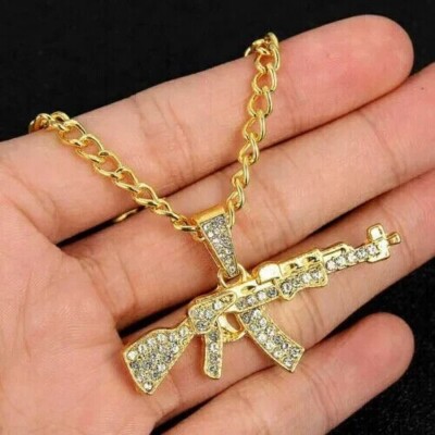 2.50 Ct Round Cut Simulated Diamond AK-47/AKM Pendant 14K Yellow Gold ...