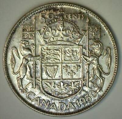 1950 Canada Silver Fifty Cents Coin Almost Uncirculated 50c AU Coin ...