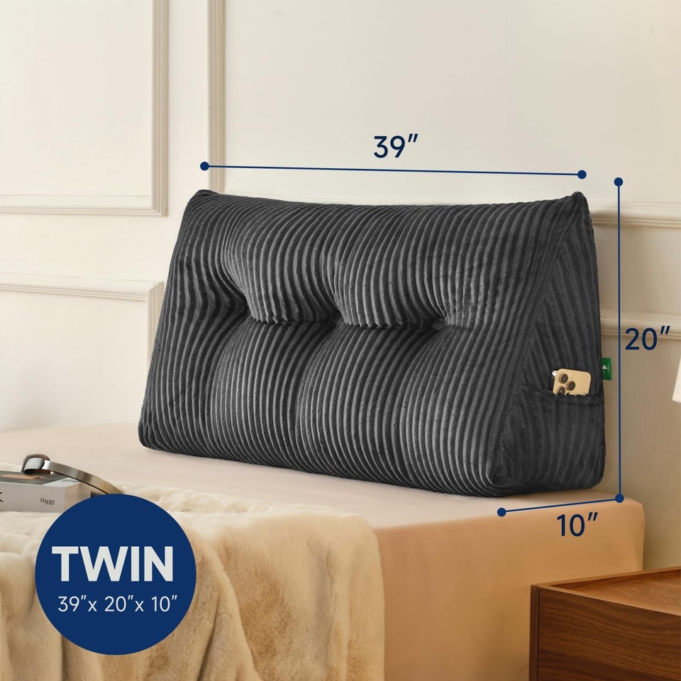 Twin Headboard Pillow, Triangular Wedge Reading Pillow for Bed or Sofa ...