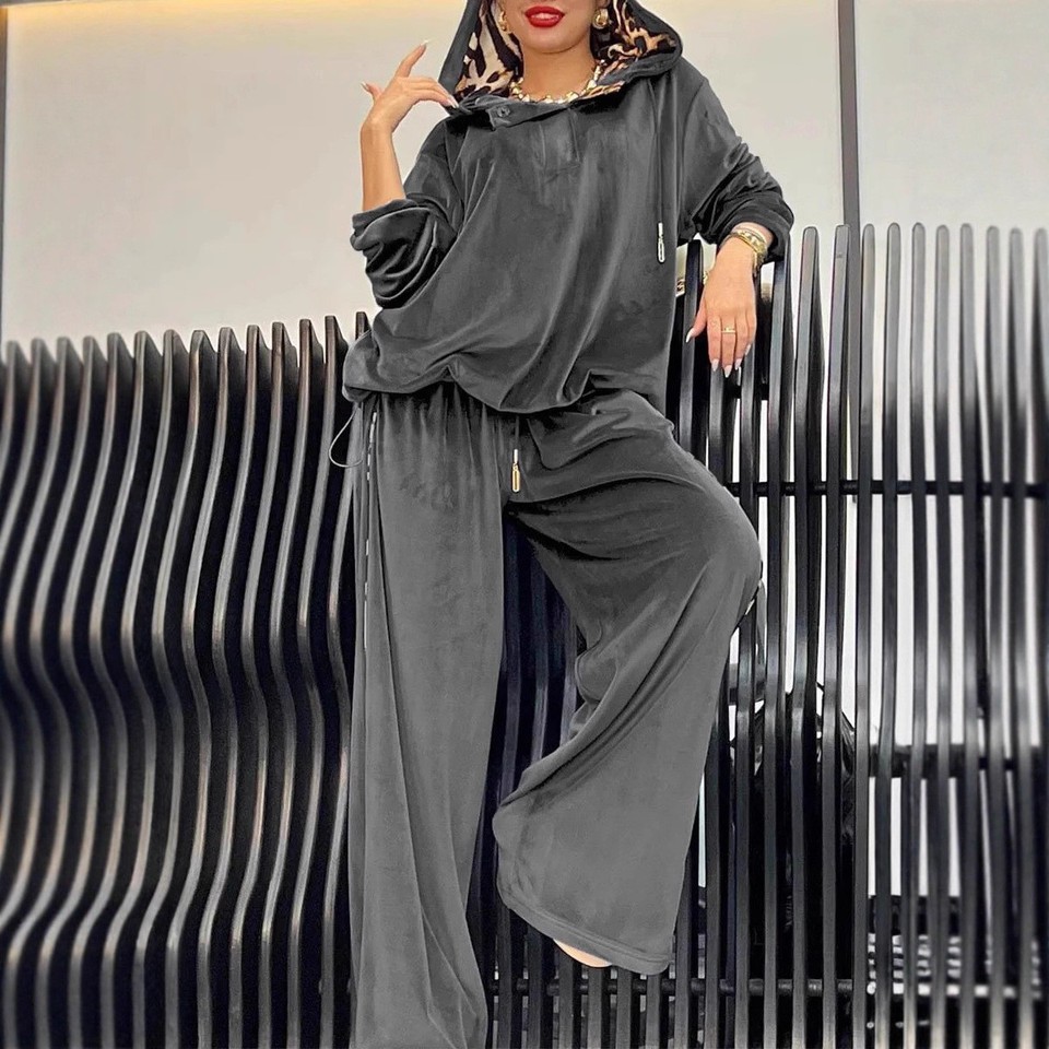 Fancy Colourful All Season Loose Casual Two-piece Suit Leopard Long ...