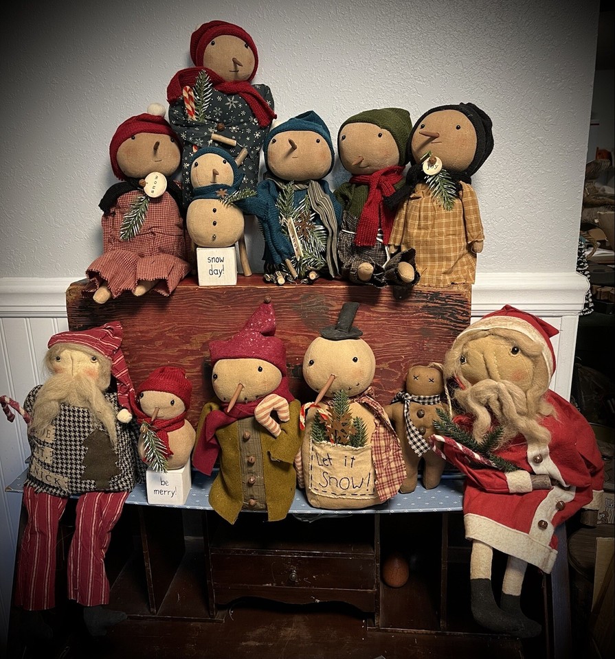 GP Grubby Primitive Snowman Country Farm Rag Doll w Valentine Heart ...