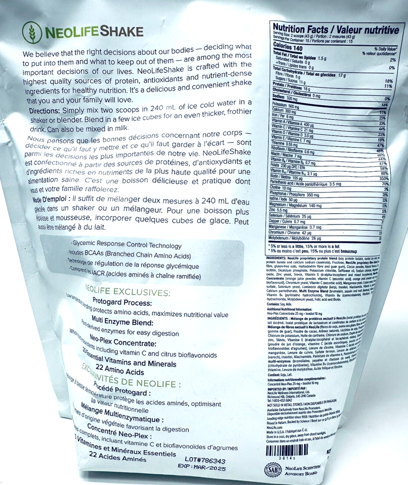 NeoLife Shake RICH CHOCOLATE Nutritional Shake 645 g - New/Sealed! BB ...