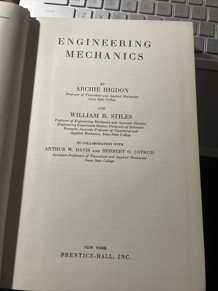 1949 Engineering Mechanics By Archie Higdon & William Stiles Hardcover ...