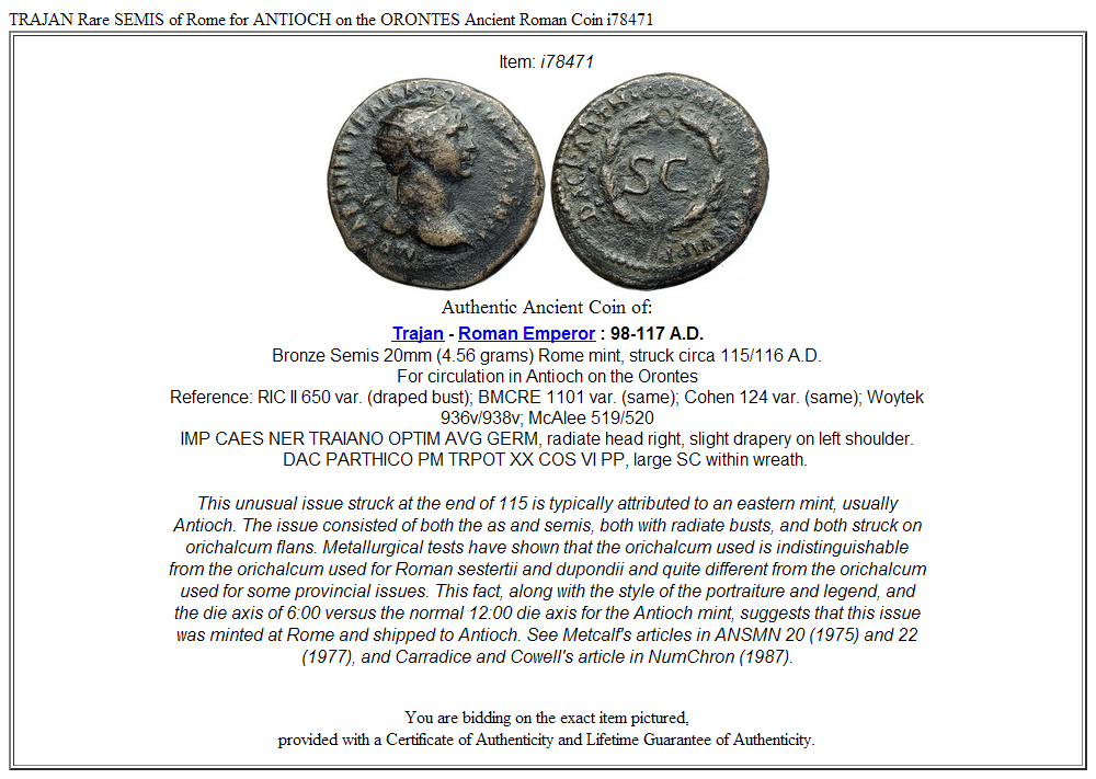 TRAJAN Rare SEMIS of Rome for ANTIOCH on the ORONTES Ancient Roman Coin ...