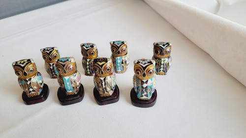Lot de 8 hiboux / chouettes émaux cloisonnés laiton doré chinois | eBay