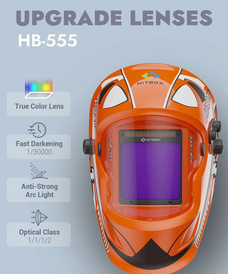 HITBOX Large View Welding Helmet, Solar Powered Mask Welding Protective ...