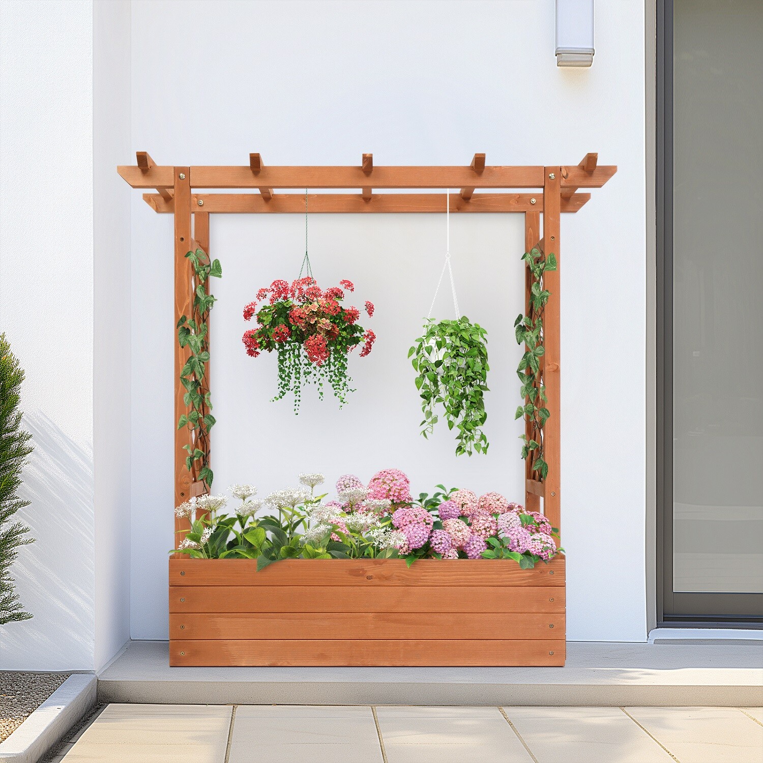 2 in 1 Planter Box Trellis Wood Raised Beds Vine Climbing Lattice for ...