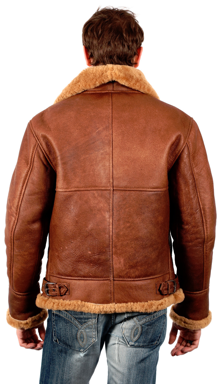 Men's WW2 Coniac Brown B3 Aviator Bomber Sheepskin Leather Pilot Jacket ...