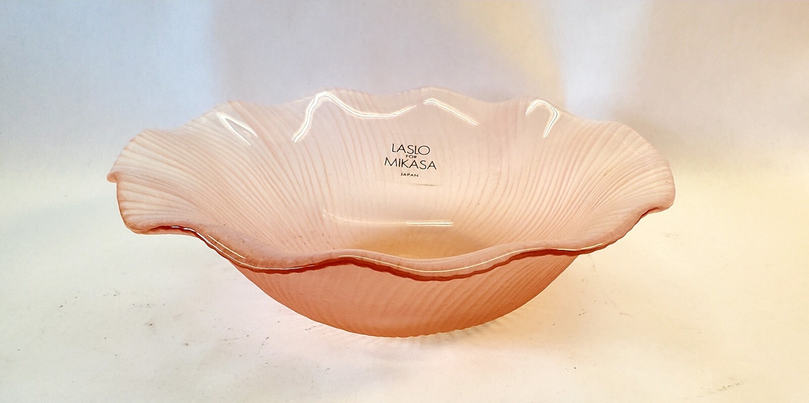 VTG Laslo for Mikasa Pink Glass Bowl Japan Ruffled Edge Decorative | eBay