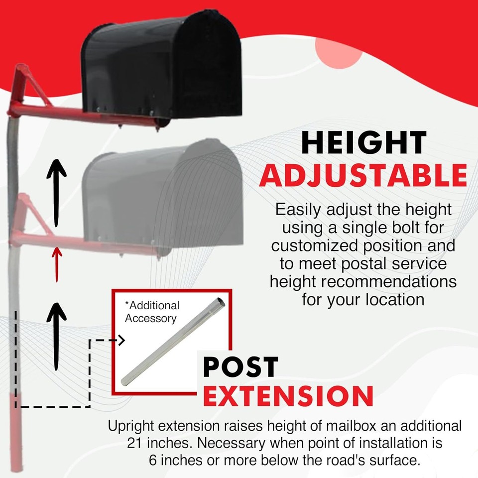 Mailbox Support Post with Swinging Boom Arm, No Dig Post, 40 Inch (Red ...