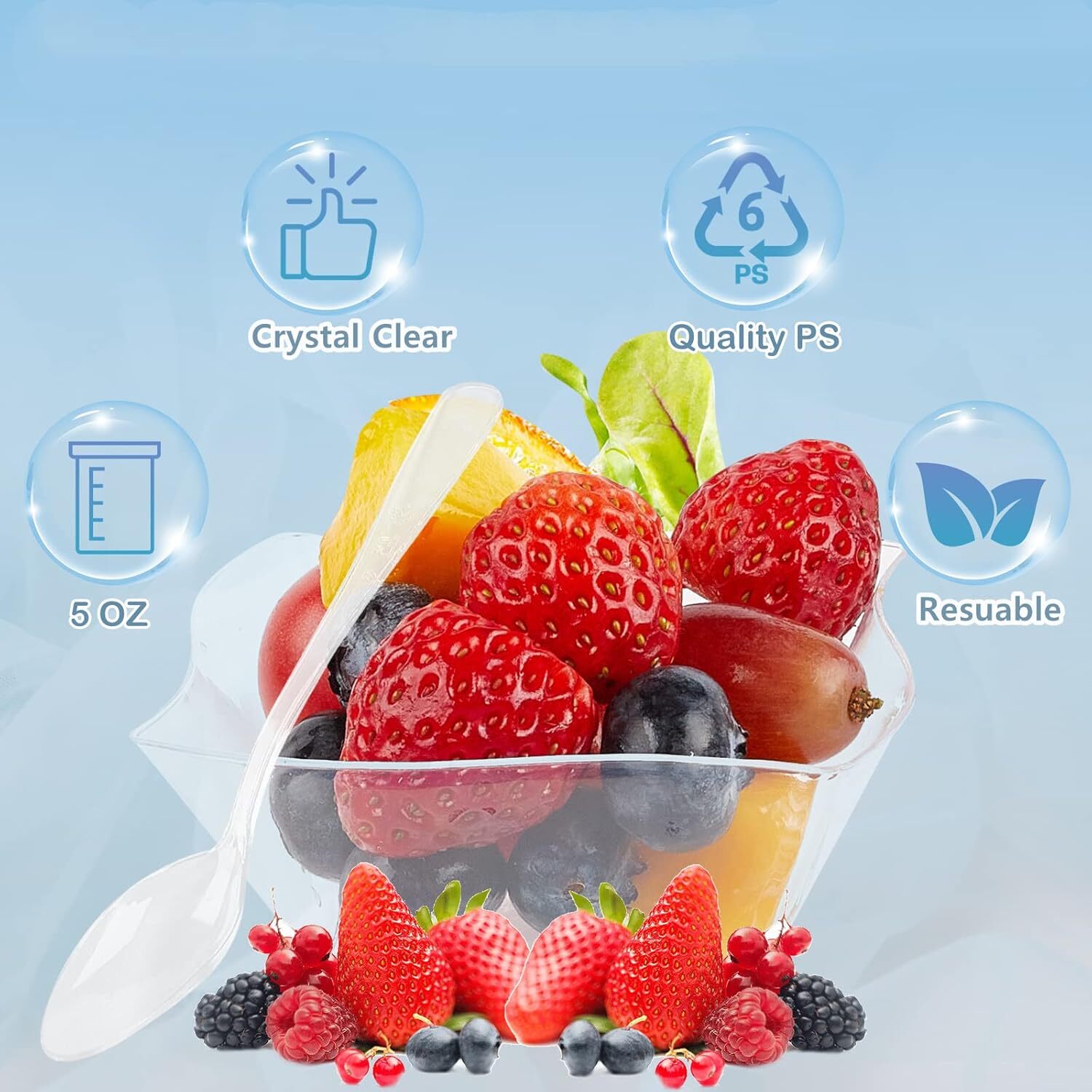 TOFLEN 100ct 5 oz Mini Dessert Cups with Spoons, Clear Plastic 5 oz, | eBay