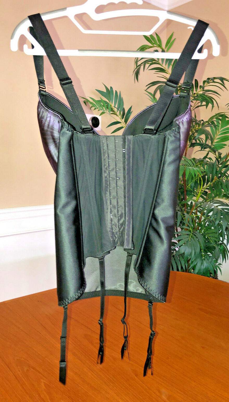 BRAVISSIMO Corset LN191 Satine Nouveau Basque Black W/Purple Print Sz ...