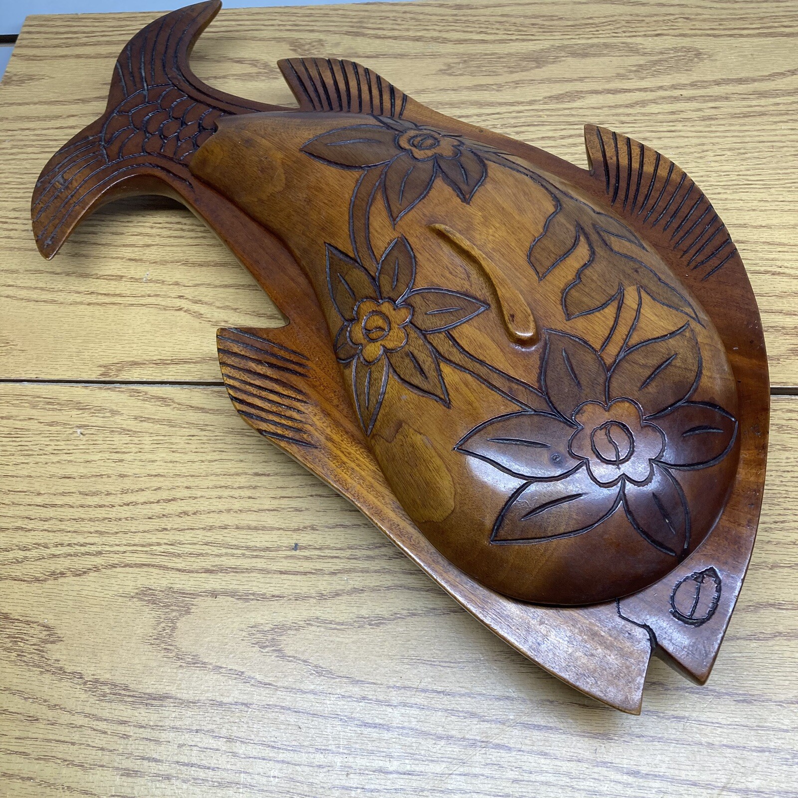 Vintage Large Wood Carved Fish Serving Dish Bowl Platter - Haiti - 20 ...