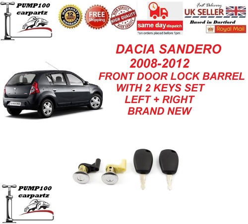 FOR DACIA SANDERO 08-12 2 FRONT DOOR LOCK BARREL & 2 KEYS SET LEFT ...