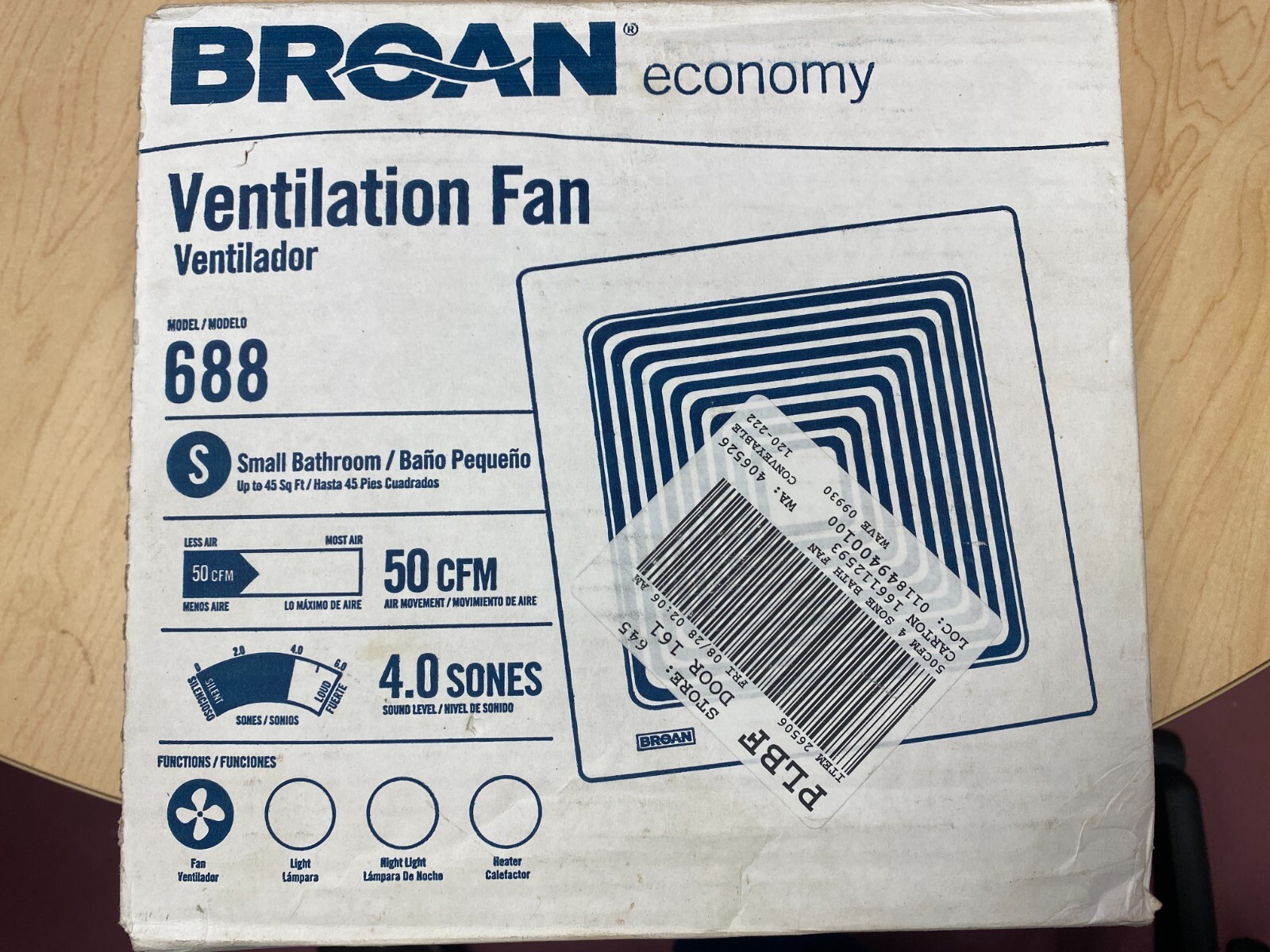 Broan-NuTone 688 Ceiling Ventilation, 50 CFM 4.0 Sones, White Bath Fan ...