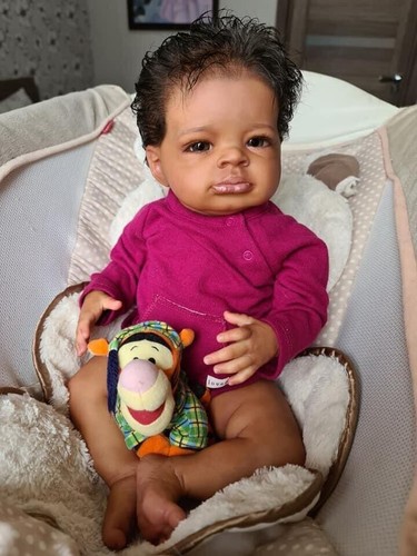 20" Lanny Dark Brown Skin Reborn Baby Doll Art Made 3D Skin Lifelike ...