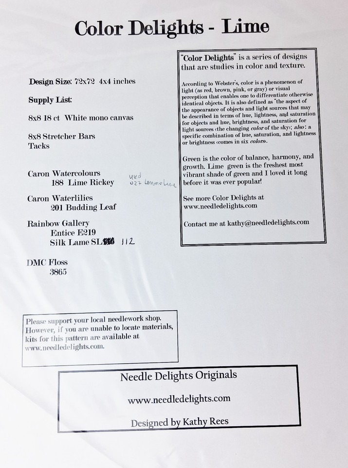 Lime Needle Color Delights Originals Counted Needlepoint Pattern by ...