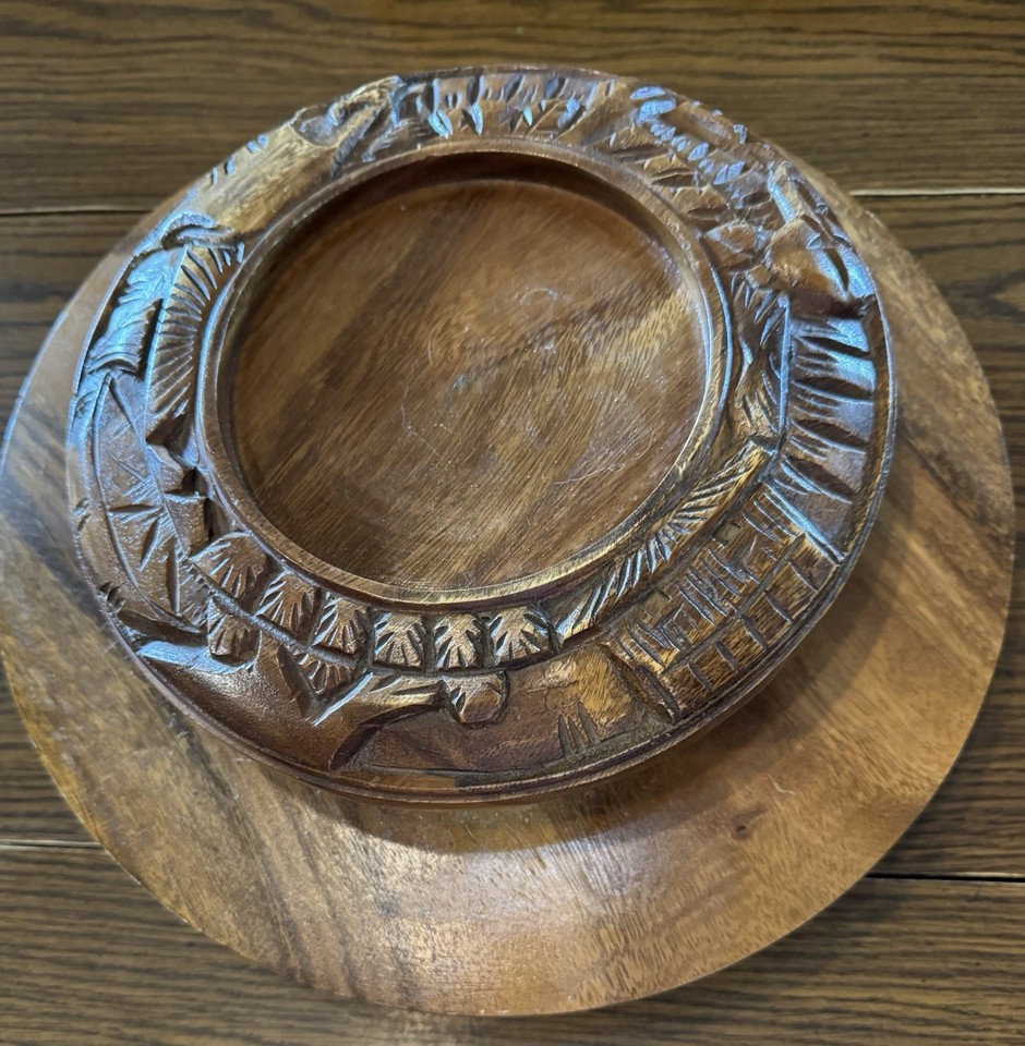 Monkey Pod Wooden Lazy Susan Hand Crafted Philippines Large Vintage | eBay