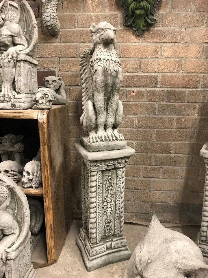 Tall Griffin guards and plinths garden concrete stone ornaments ...