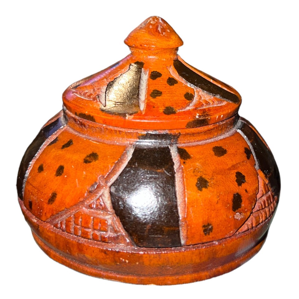 Hand Carved Wooden Bowl With Lid Console/Keys Coins Bowl Storage Jar 3 ...