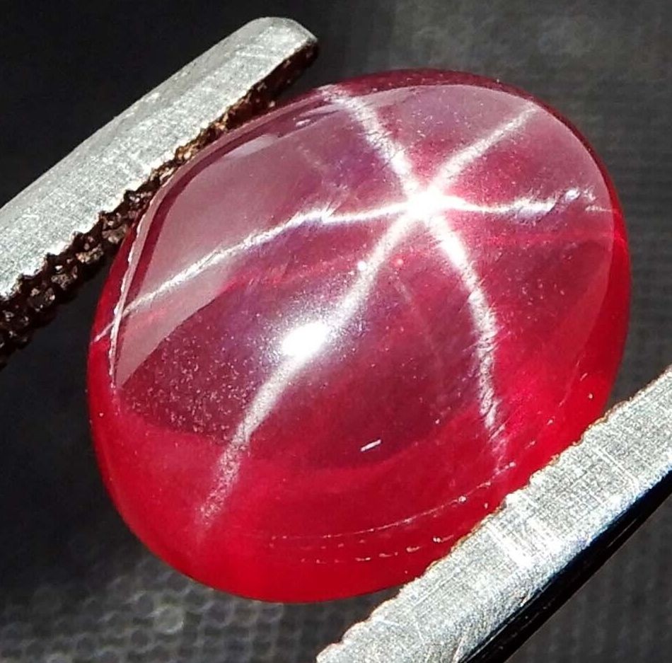 14.20 Cts Natural Star Red Ruby 6 Rays Oval Cabochon Cut Certified ...