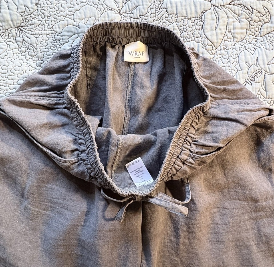 ♨️Wrap London Linen Drawstring Pants in Stone Gray Size 10 💛 | eBay UK