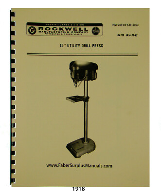 Rockwell Delta 15" Utility Drill Press Instruction & Parts List Manual ...