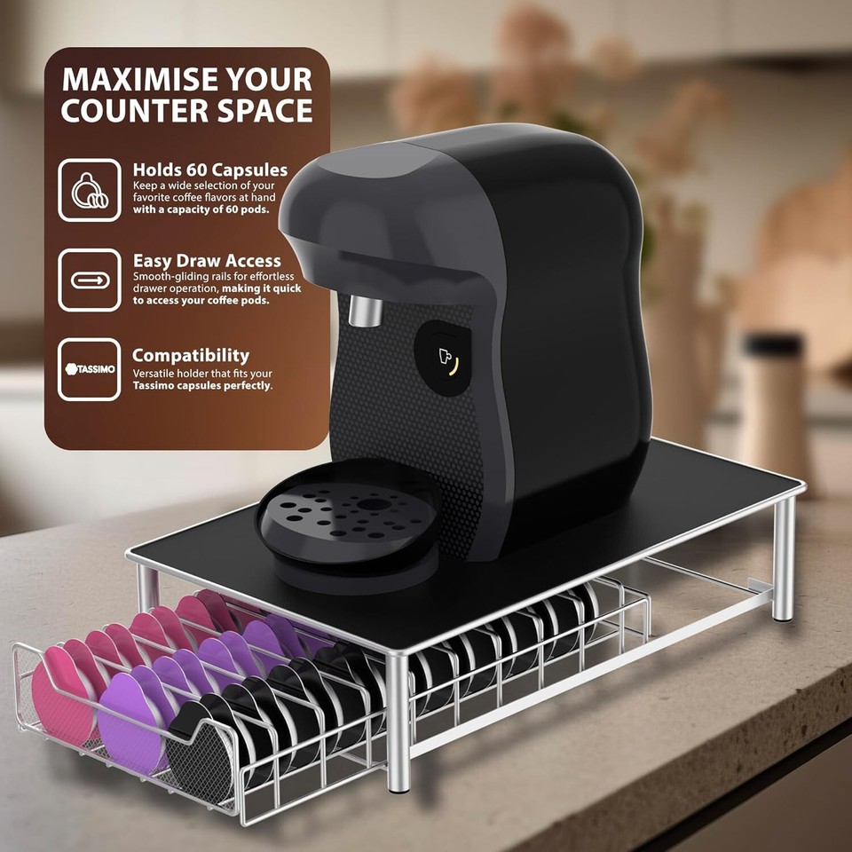 60 POD TASSIMO COFFEE CAPSULE RACK HOLDER DISPENSER STAND DRAWER ...