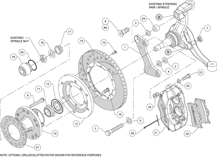 WILWOOD DISC BRAKE KIT,SPINDLES,ARMS & LINES,FRONT,64-72,11" DRILLED ...