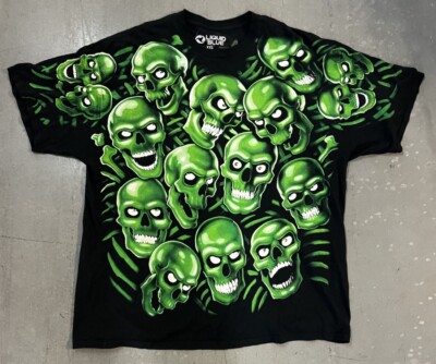 Liquid Blue Green Skull Pile AOP Shirt Three 6 Mafia, RARE, Size 2XL | eBay