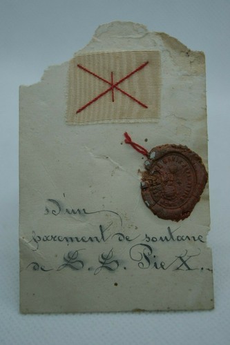 1903-1914 POPE PIUS X CASSOCK PIECE HOLY RELIC WAX SEAL ROMA HAND ...