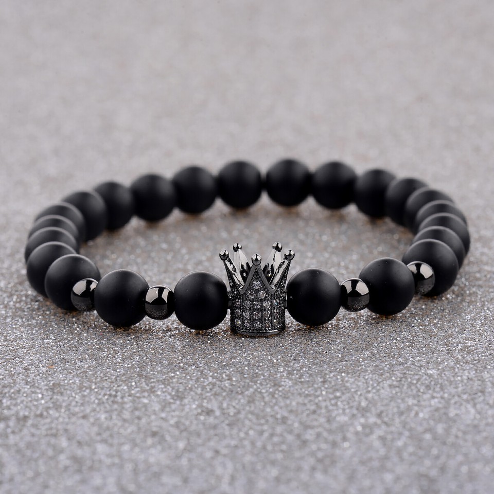 Trendy Crown Charm Bracelet Women Men Couple Stone Bead Bangles Gift ...