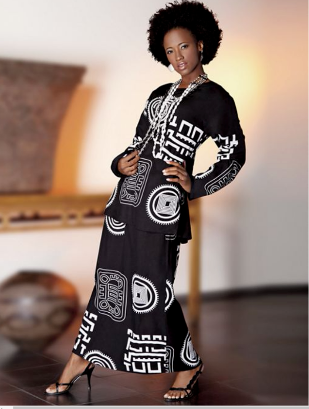 Ashro Black White Ethnic African Pride Power Print Pant Skirt Suit 3Pc ...