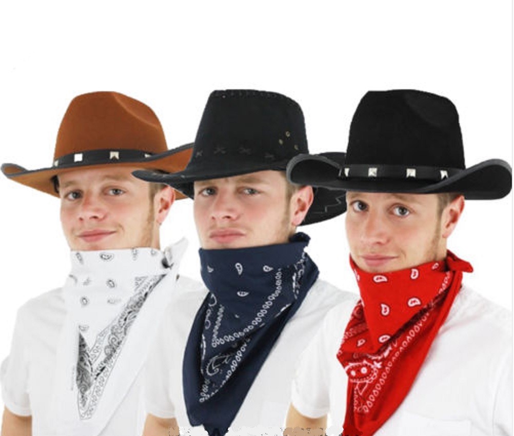 ADULTS COWBOY HAT & BANDANA SET WESTERN FANCY DRESS WILD WEST TV ...