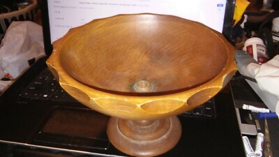 Antq Hand Tool Cross Spun Wood Thumbprint Pedestal Keys Nut Candy Salad ...