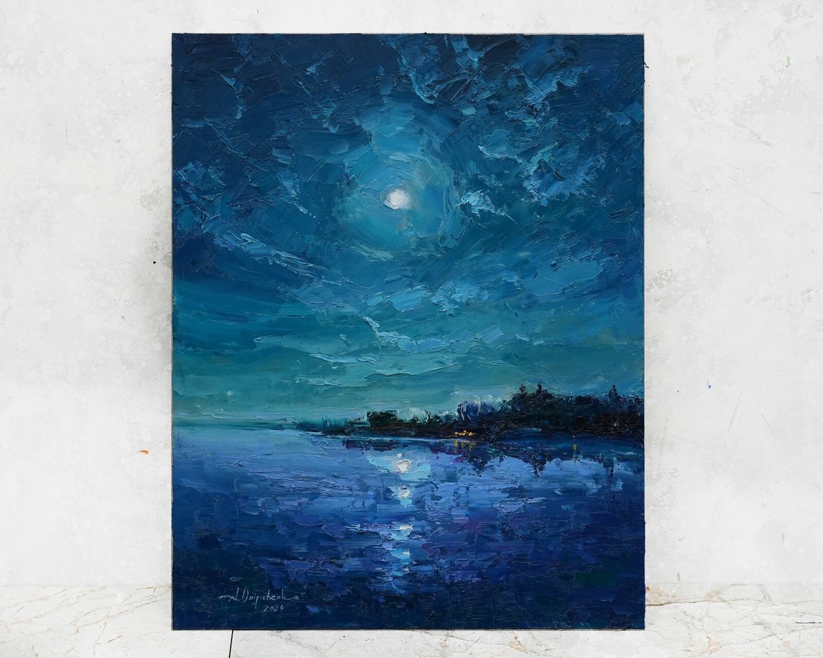 Pointillism Moon Ocean