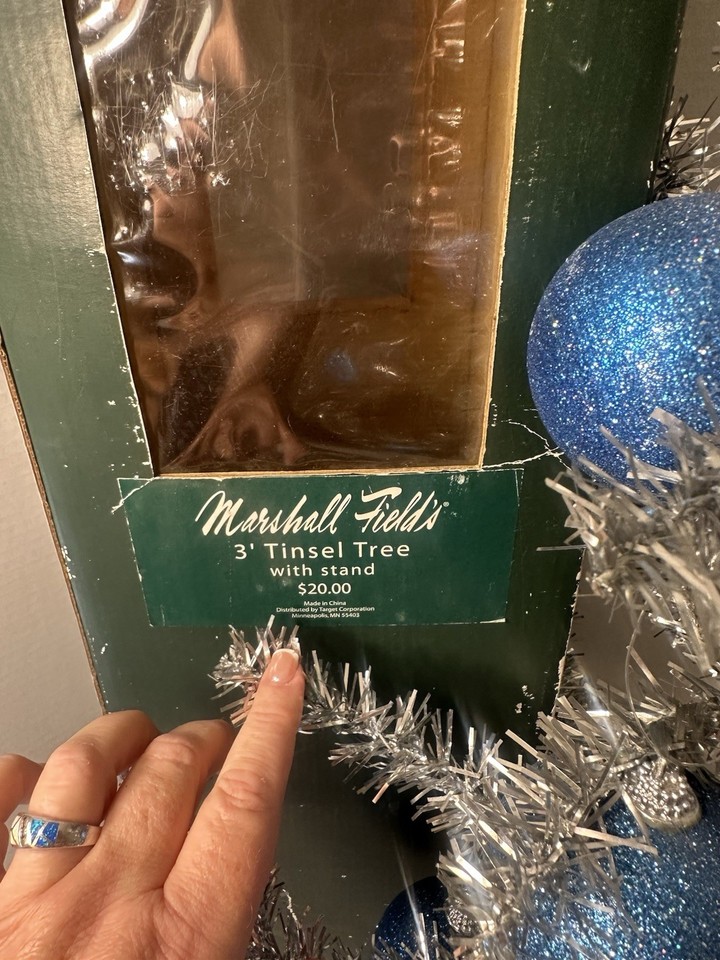 Vintage 3 Foot Silver Tinsel Tree Marshall Fields Christmas Decor Metal ...