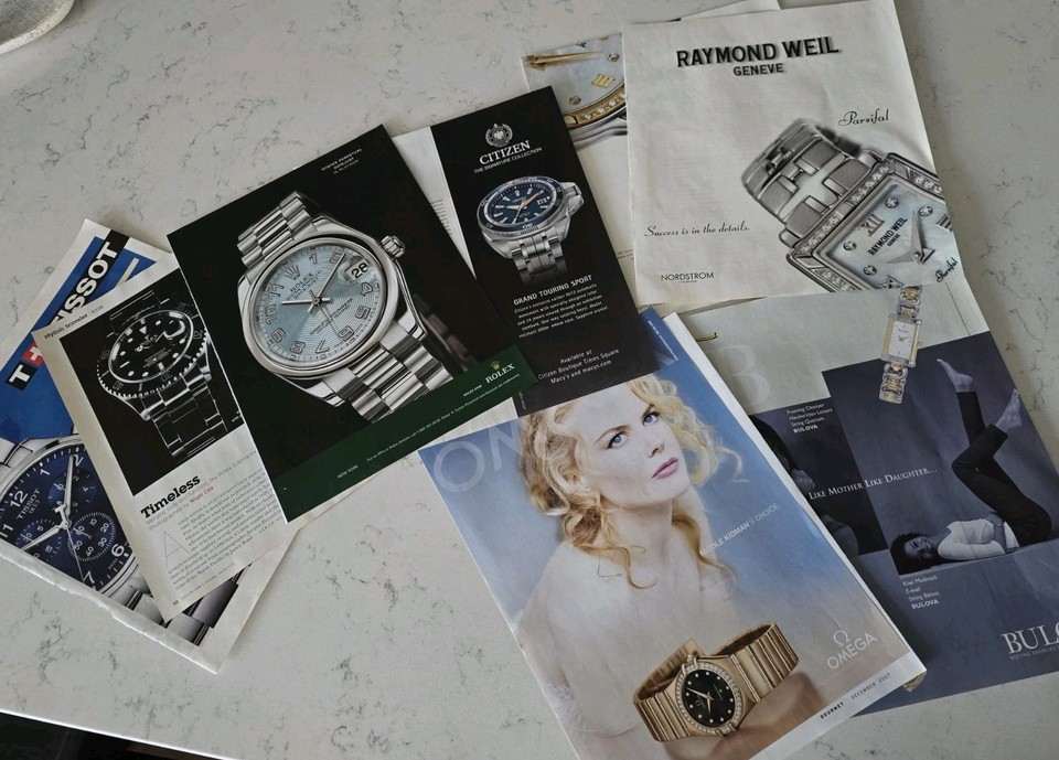 Lot 8 Rolex Omega Raymond Weil Tissot Bulova Citizen watches ads | eBay