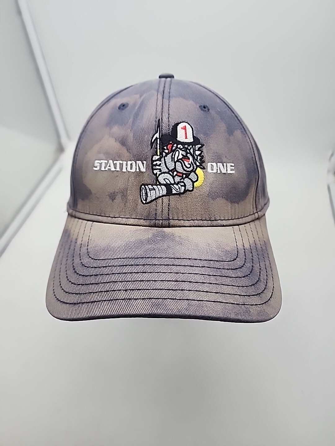 Faded Stained Station One Fire Fighter Gray Embroider… - Gem