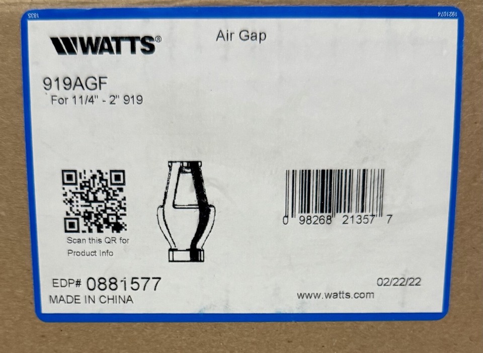 WATTS 919AGF 1-1/4"-2" 919 Air Gap EDP# 0881577 | eBay