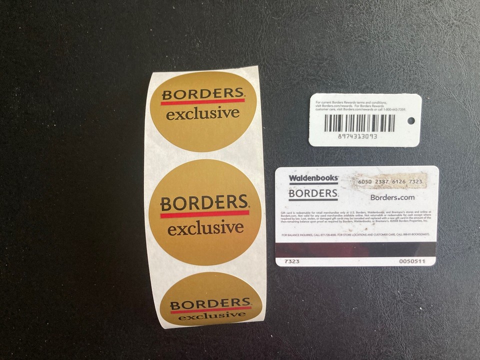 Vintage BORDERS Bookstore Gift Card ( $0 ) Plus rewards Card And 3 ...