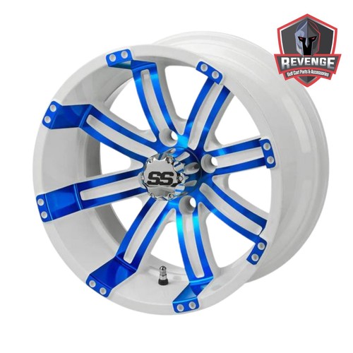 12" Casino White & Blue Golf Cart Wheels and Tires Combo (215/35-12 ...