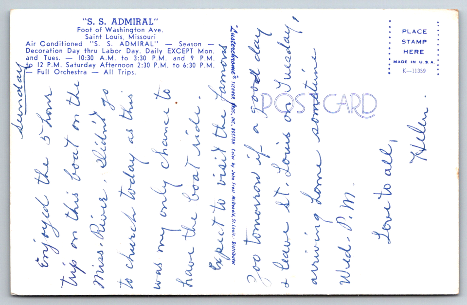 c1960s SS Admiral Saint Louis Missouri Vintage Postcard | eBay