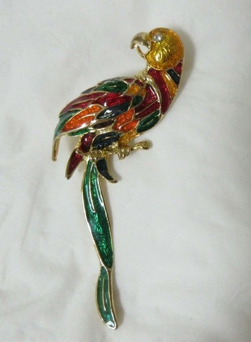 Vintage Gold Tone Multicolor Enamel Rhinestone Eye Don-Lin Parrot ...