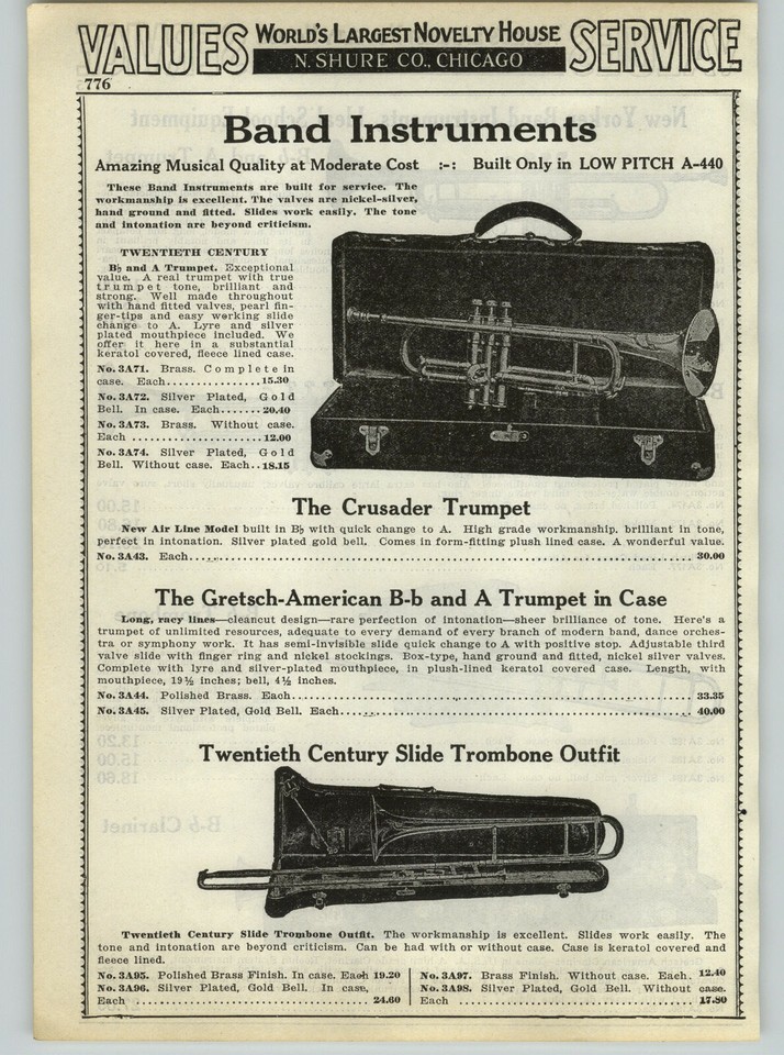 1935 PAPER AD New Yorker Band Instruments Cornet Trumpet Trombone ...