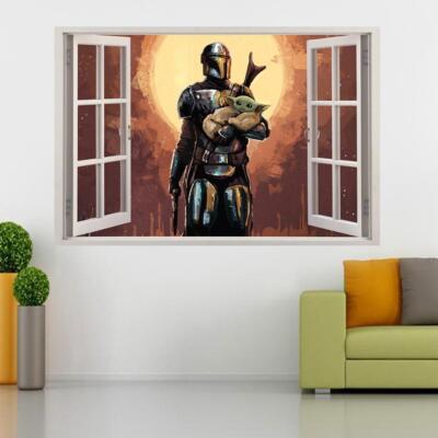 The Mandalorian & Baby Yoda 3D Window Decal Wall Sticker Art Mural TV ...